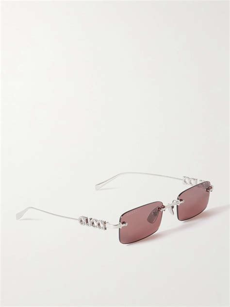 Gucci Eyewear Rectangular Frame Rimless Silver Tone Sunglasses For Men