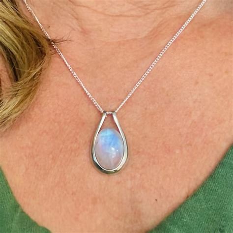 Natural Moonstone Necklace See Example Of Flash On Video 13x18mm