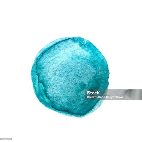 수채화 원 채우기 반점 바다 녹색 색상 결혼식 휴일 로고 및 장식 디자인에 사용하기 위한 파란색 손으로 그렸습니다 흰색 배경에