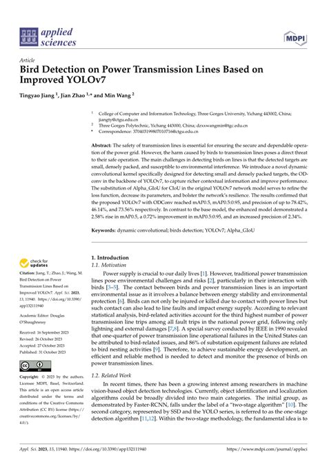 Pdf Bird Detection On Power Transmission Lines Based On Improved Yolov7