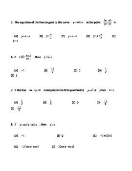 AP Calculus Derivatives Multiple Choice Practice By Sarah Dragoon