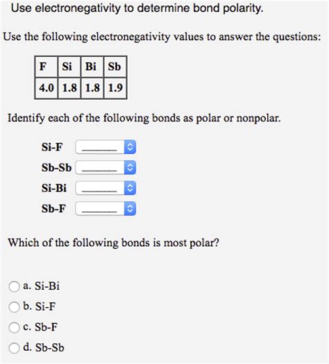 Solved Use Electronegativity To Determine Bond Polarity
