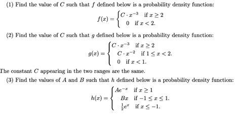 Solved 1 Find The Value Of C Such That F Defined Below Is Chegg Com