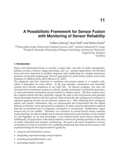 Pdf A Possibilistic Framework For Sensor Fusion With Monitoring Of Sensor Reliability