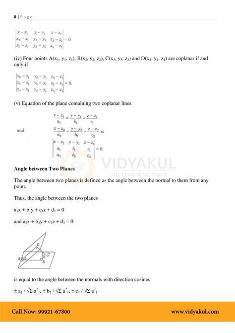 Class 12th Math Three Diemensional Geometry Formulas Cbse 2023