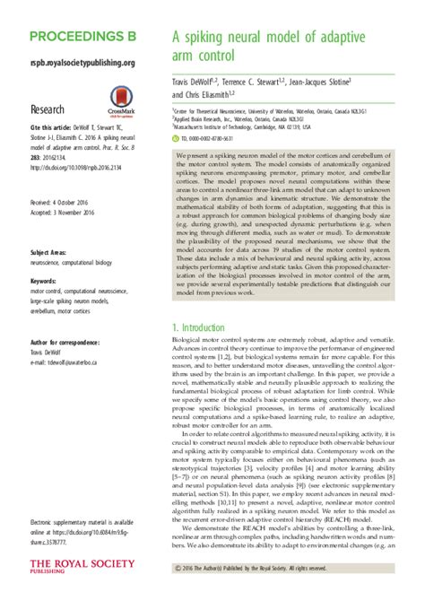 Pdf A Spiking Neural Model Of Adaptive Arm Control