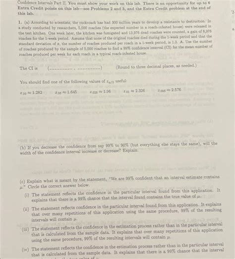 Solved Confidence Intervals Part Ii You Must Show Your Work
