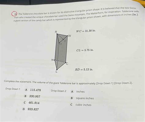 Solved 6 The Toblerone Chocolate Bar Is Known For Its Distinctive Triangular Prism Shape It