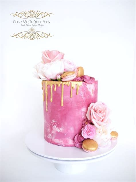 Pink And Gold Drip Cake For 24th Birthday Celebration