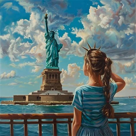 3d Rendered Photo Of A Oil Painting Of A Girl Watching Statue Of