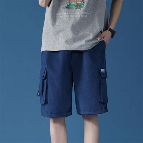 여름 면화 편지 패턴 남자를위한 느슨한 캐주얼화물 반바지 색상 블루 크기 L