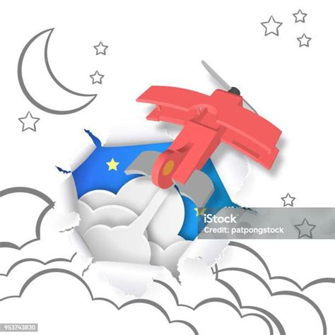 손 그리기 비즈니스 개념의 종이 통해 붉은 공기 비행기 비행의 종이 예술 0명에 대한 스톡 벡터 아트 및 기타 이미지 0명 3차원 형태 개념 Istock