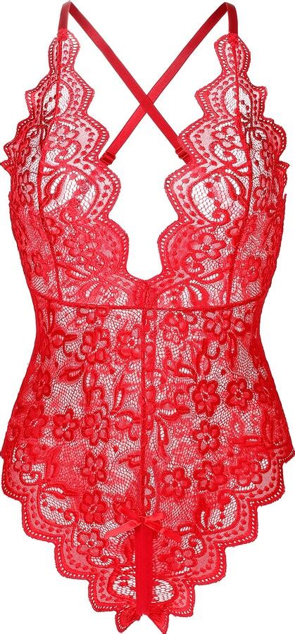 Evelife Women Lingerie Lace Bodysuit One Piece Teddy Lingerie Deep V