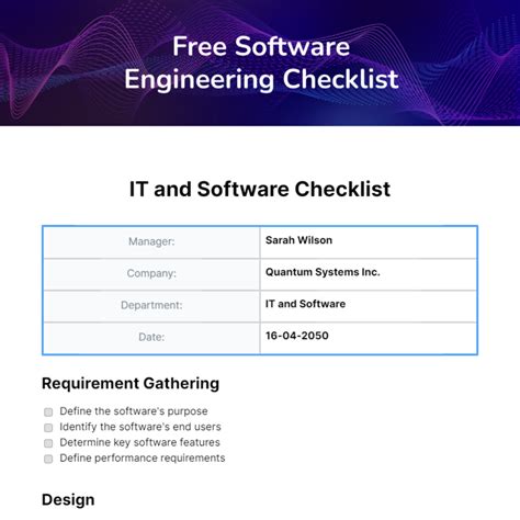 Free It And Software Checklist Templates And Examples Edit Online