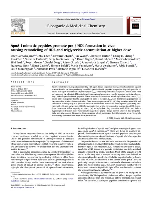 Pdf Apoa I Mimetic Peptides Promote Pre β Hdl Formation In Vivo Causing Remodeling Of Hdl And