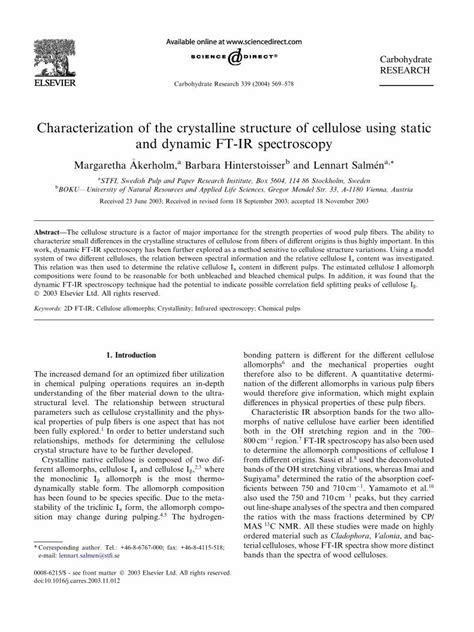 Pdf Characterization Of The Crystalline Structure Of Cellulose Using Static And Dynamic Ft Ir