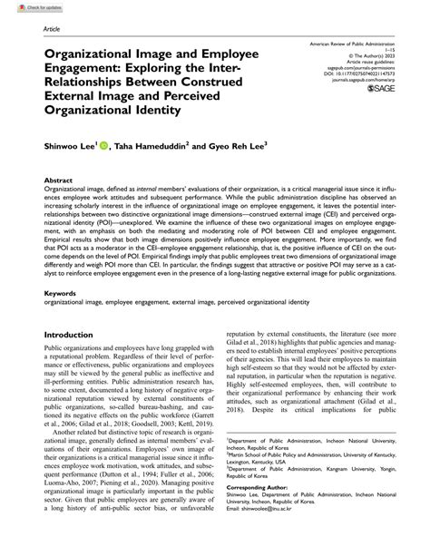 Pdf Organizational Image And Employee Engagement Exploring The Inter