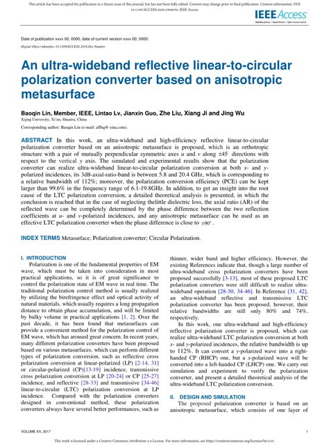 Pdf An Ultra Wideband Reflective Linear To Circular Polarization Converter Based On
