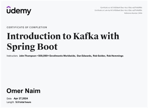 Omer Naim On Linkedin 🏆 Kafka With Spring Boot Certificate