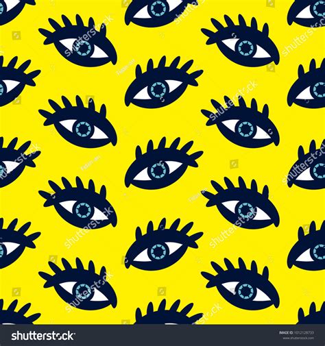 Seamless Cute Eyes Pattern Cartoon Yellow Stock Vector Royalty Free