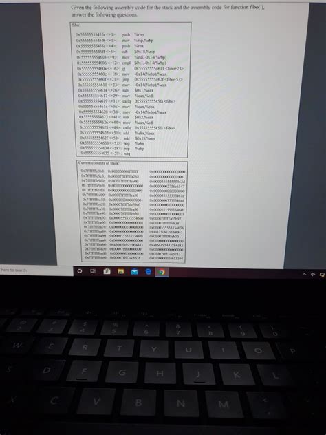 Solved Given The Following Assembly Code For The Stack And Chegg Com