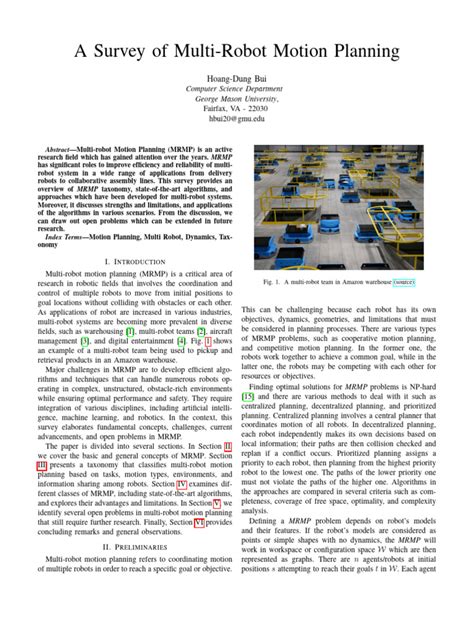 A Survey Of Multi Robot Motion Planning Pdf