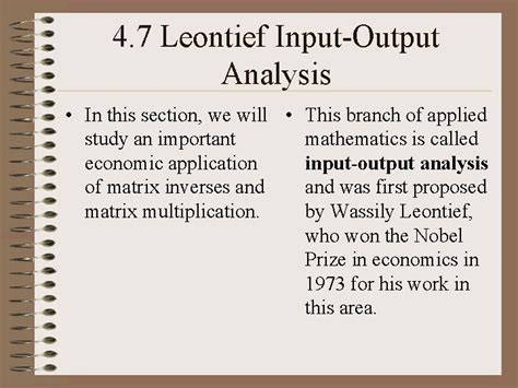 4 7 Leontief Inputoutput Analysis In This Section
