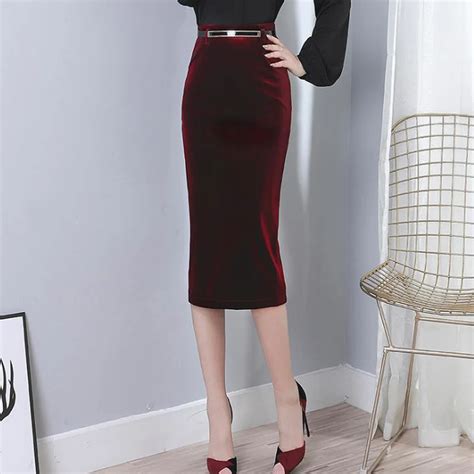 Зимняя длинная бархатная Женская юбка с высокой талией, облегающая юбка ...