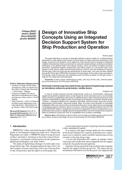Pdf Design Of Innovative Ship Concepts Using An Integrated Decision Support System For Ship