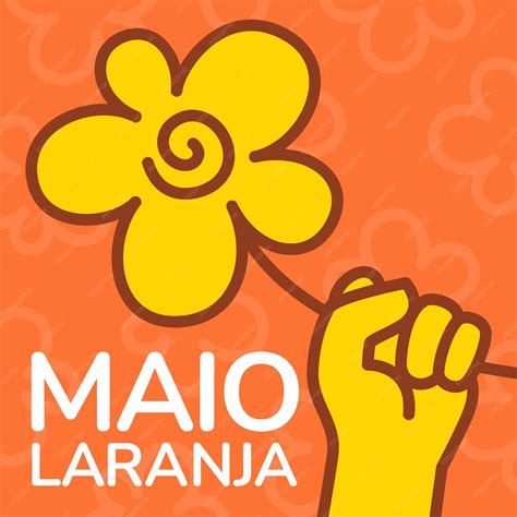Cartaz Para Maio Laranja Com A Flor Amarela Na Mão Amarela No Fundo