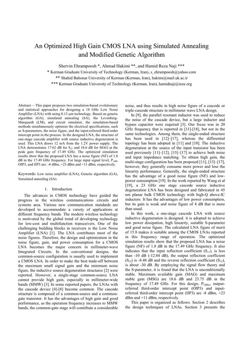 Pdf An Optimized High Gain Cmos Lna Using Simulated Annealing And