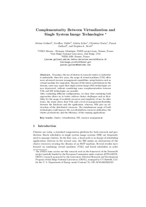Pdf Complementarity Between Virtualization And Single System Image