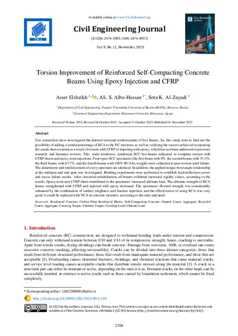 Pdf Torsion Improvement Of Reinforced Self Compacting Concrete Beams Using Epoxy Injection And