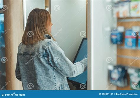 Woman Uses A Self Service Terminal Stock Image Image Of Digital Cashless 300931191
