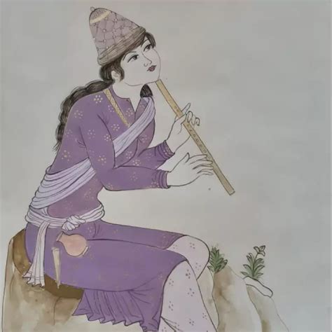 خرید و قیمت تابلوی نقاشی مینیاتور طرح دختر نی لبک زن بدون قاب ابعاد18در