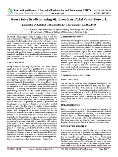 House Price Predictor Using Ml Through A Pdf Regression Analysis Machine Learning