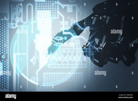 Real Robots Hand And Overlay Of Printed Circuit Board Concepts Of