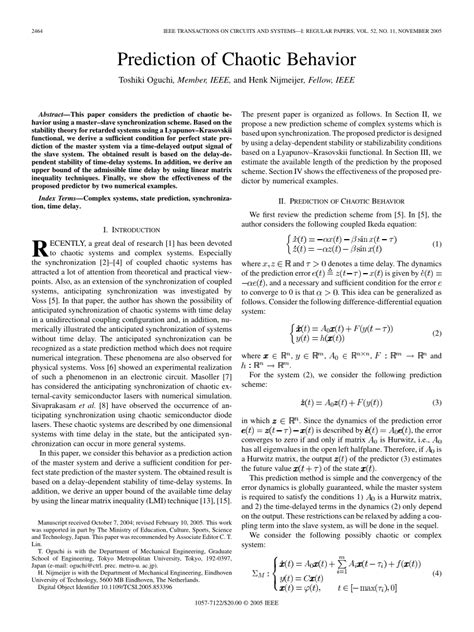 Pdf Prediction Of Chaotic Behavior