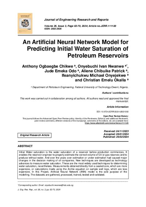 Pdf An Artificial Neural Network Model For Predicting Initial Water