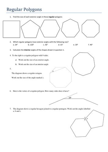 Angles In Polygons Gcse Worksheet Tes