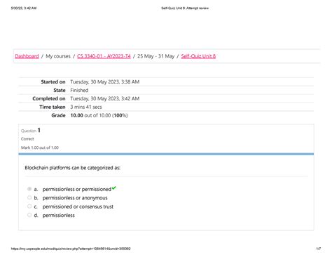 Self Quiz Unit 8 Attempt Review Started On Tuesday 30 May 2023 338 Am State Finished