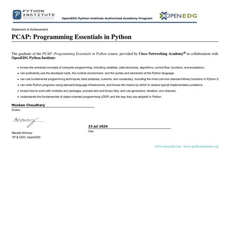 Muskan Choudhary On Linkedin Thrilled To Announce My Completion Of The Python Essentials Course By