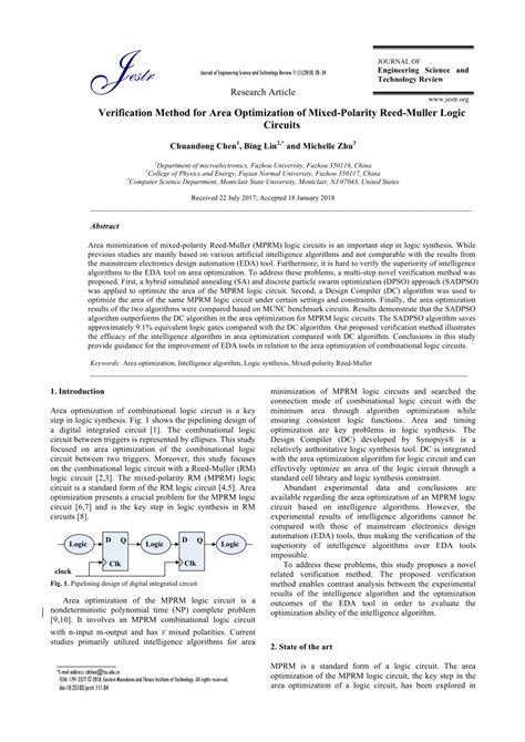 Pdf Verification Method For Area Optimization Of Mixed Polarity Reed