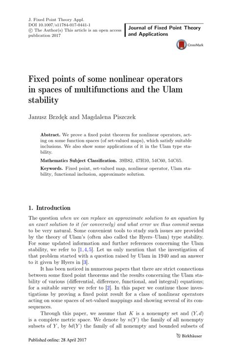 Pdf Fixed Points Of Some Nonlinear Operators In Spaces Of