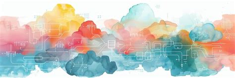 Premium Photo A Watercolor Illustration Depicting Cloud Computing Network With Connections And