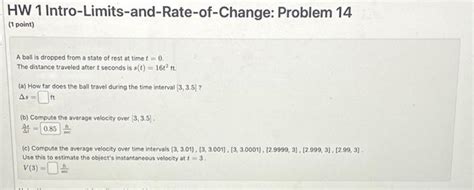 Solved HW 1 Intro Limits And Rate Of Change Problem 1 1 Chegg Com