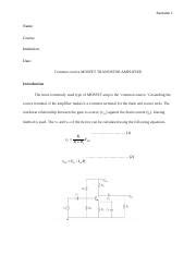 Common Source MOSFET TRANSISTOR AMPLIFIER Docx Surname Name Course Institution Date
