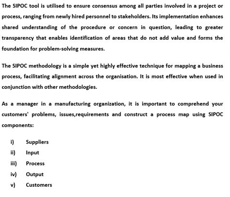 Solved The Sipoc Tool Is Utilised To Ensure Consensus Among