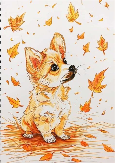Fall Dog Doodle Dogs Drawing Autumn Cute Fall Sketches Fall Animals