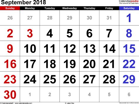 September 2018 Calendar Templates For Word Excel And Pdf